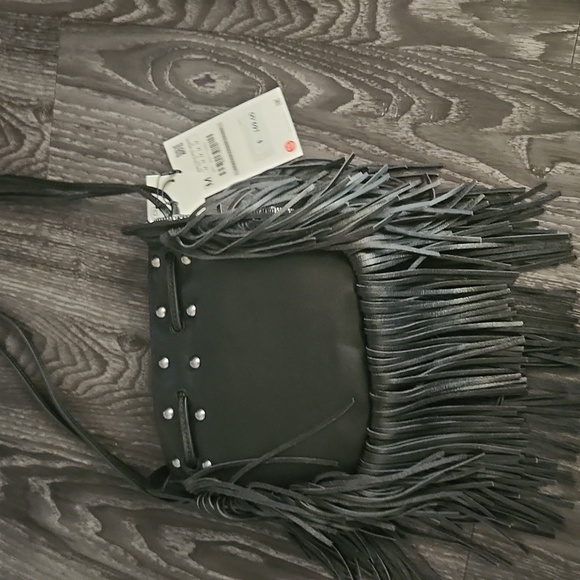 Zara | Bags | Zara Fringed Black Leather Bag | Poshmark